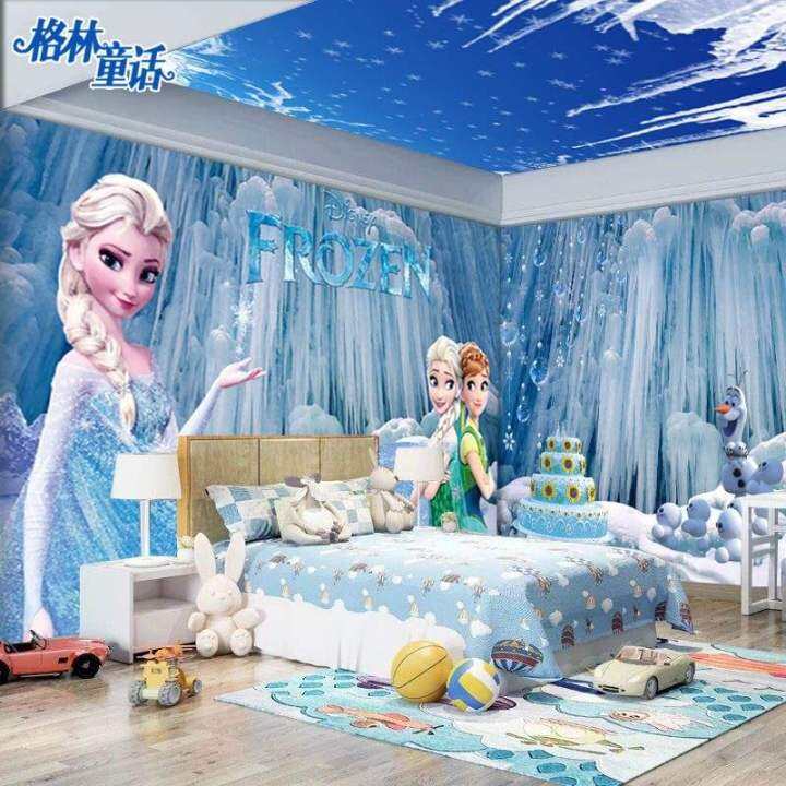 Children's room background wall wallpaper 3d cartoon cute Frozen Elsa ...