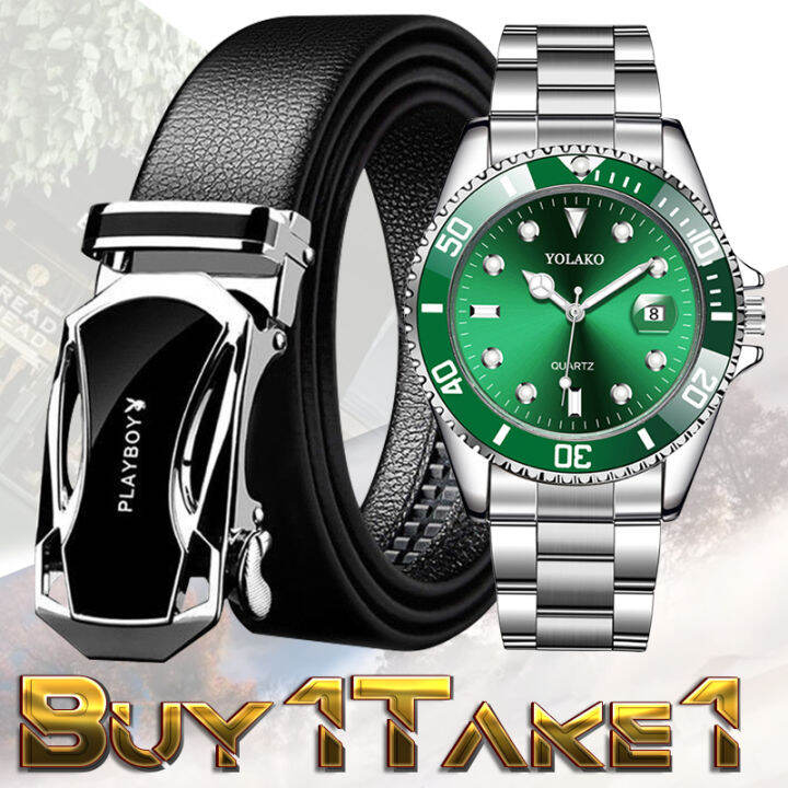 Men's automatic buckle fashion business casual belt Quartz watch set ...