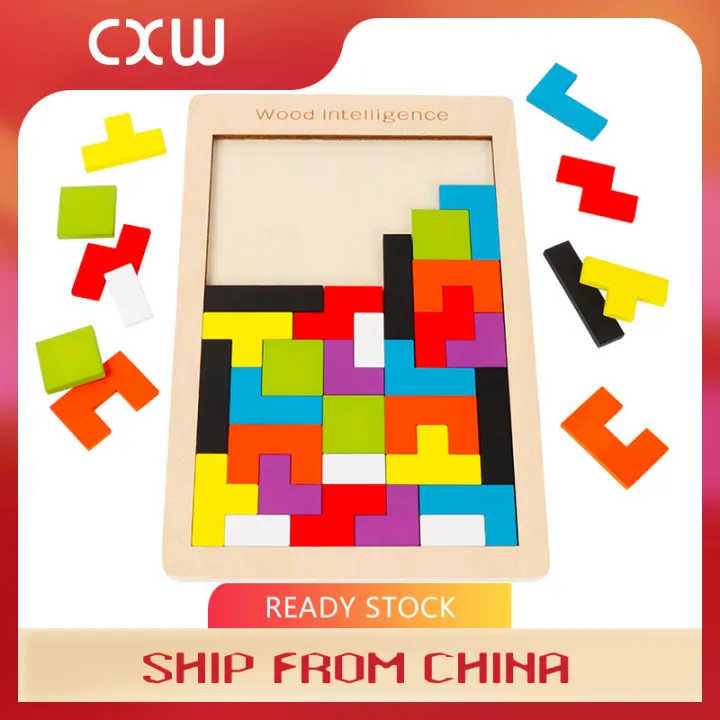 【1.1】Russian Blocks T Tangram Tetris Jigsaw Puzzle Wooden Kids Brain ...