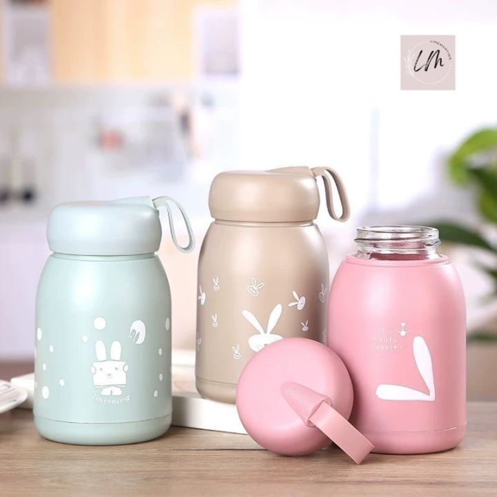 LM BOTOL MINUM TERMOS KACA MINI KOREA MOTIF RABBIT 330ML/ BOTTLE MINUM ...