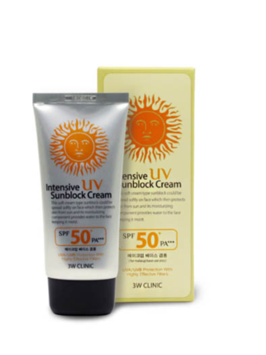 Sunscreen cream 3W clinic intensive UV sun block cream SPF 50 + PA ...