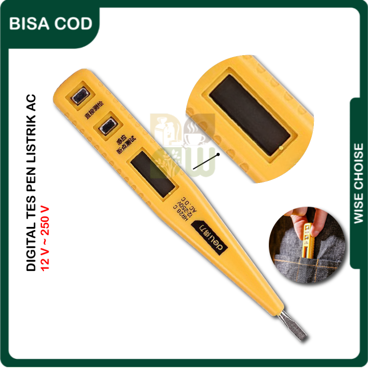 Tespen AC Deli Kuning Obeng Min Digital Test Pen Listrik 12v - 250v ...