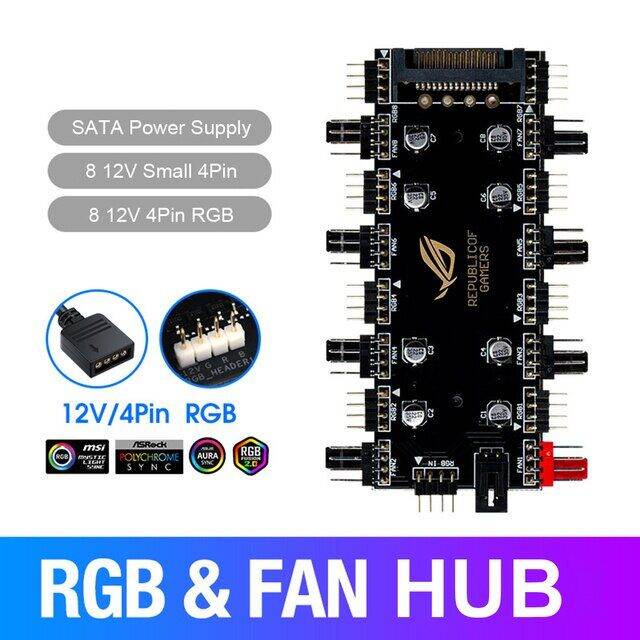 1 To 8 Way Splitter RGB PWM Hub PC 5V 3PIN/12V 4PIN Cooling Fan HUB RGB ...