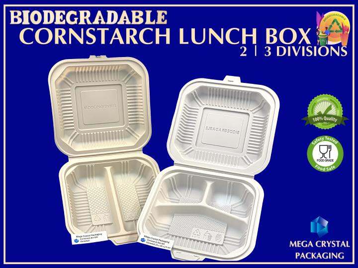 [ 50 Pcs. ] Biodegradable Cornstarch Clamshell Lunch Box / Bento Box 2 ...