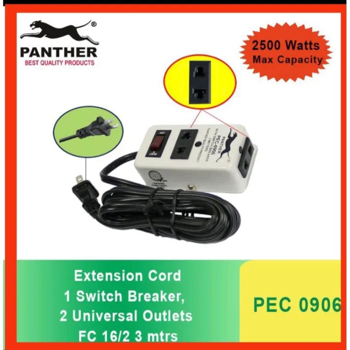 Panther PEC 0906 Extension Cord 1 Switch w/ Breaker, 2 Universal ...