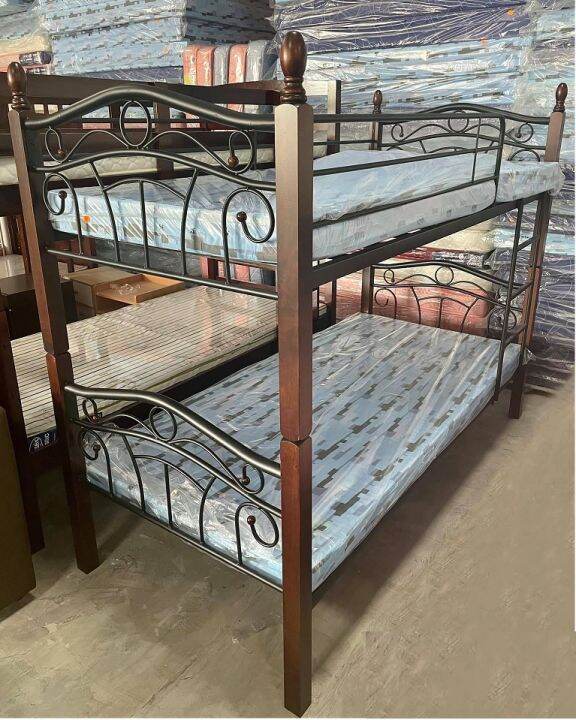 Double Deck Bed Frame Wood & Metal Combo | Lazada PH