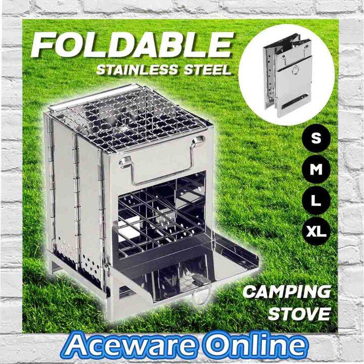 STAINLESS STEEL FOLDABLE PORTABLE OUTDOOR SQUARE WOOD STOVE BBQ BOIL ...
