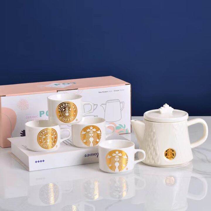 Cute Aesthetic Gold and White Ceramic Coffee Pot Set | Lazada PH