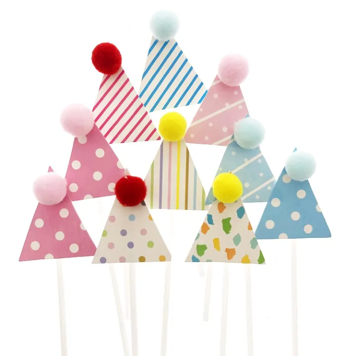 [Ready Stock] 10pcs mini triangle party hat cake topper cake decoration ...
