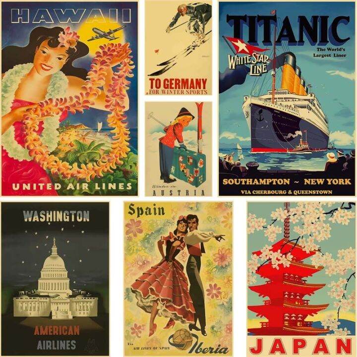 วินเทจท่องเที่ยวเมืองโปสเตอร์ Hawall สเปนนิวยอร์กภูมิทัศน์กระดาษคราฟท์ ...