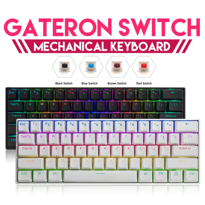 FEKER 61 Keys Gateron Switch Mechanical Gaming Keyboard RGB Backlit PBT ...