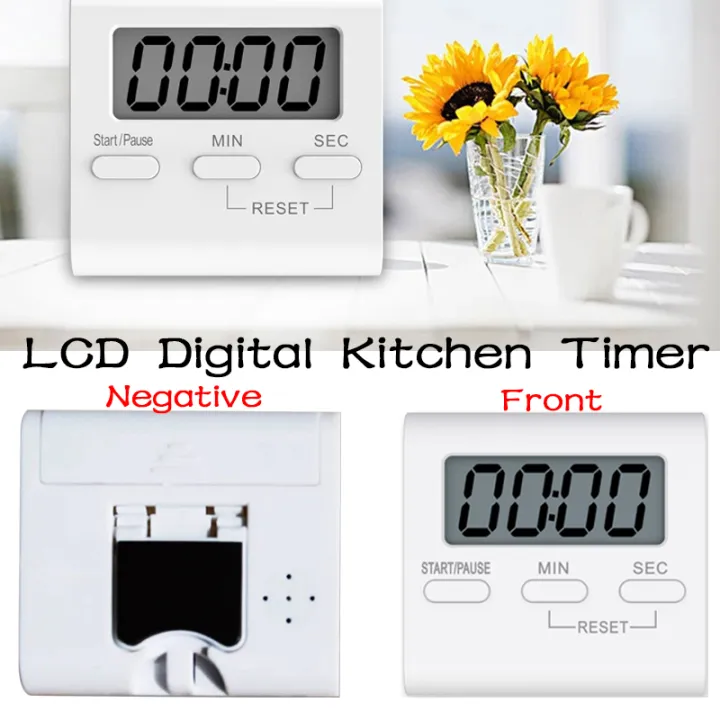 LCD Digital Kitchen Timer Countdown Clock Loud Alarm Clock DIY Standing ...