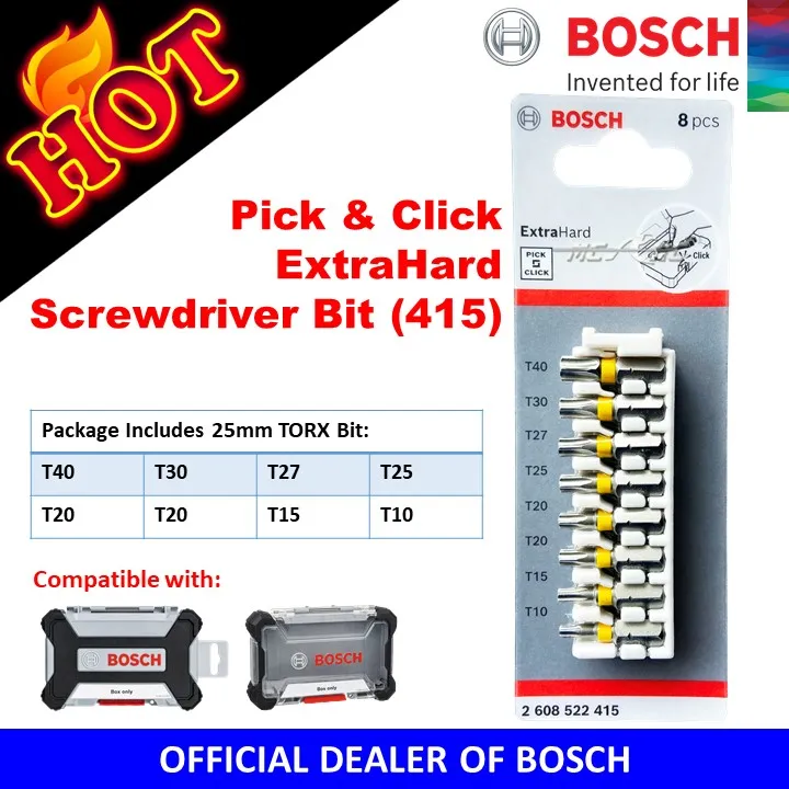 Bosch Pick & Click ExtraHard Screwdriver Bit Set - 8 pcs (415) | Lazada PH