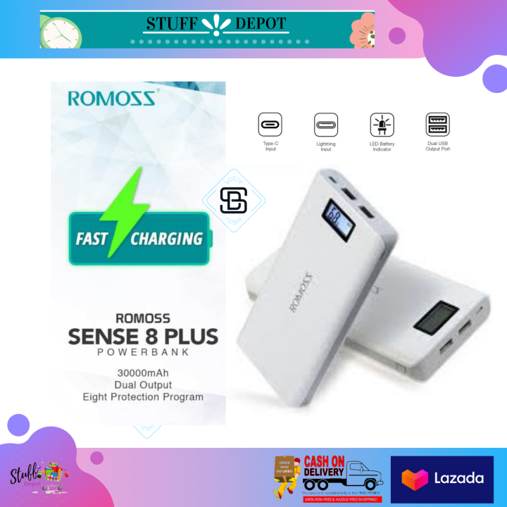 SD Powerbank Romoss Sense 8 Plus 30000mAh Fast Charge with QC 3.0 Type ...