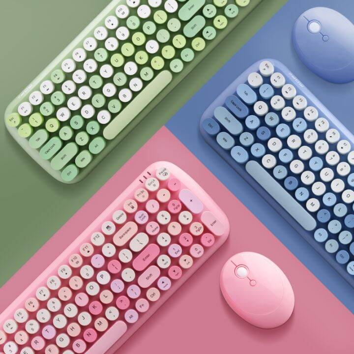 {hot} 100 Keys Wireless Keyboard and Mouse Combo Round Mix Keycaps ...