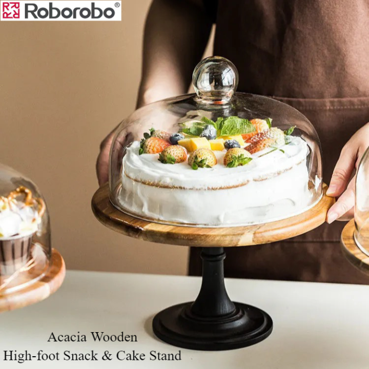 Roborobo Acacia Wooden High-foot Cake Stand Plate Dessert Table Stand ...