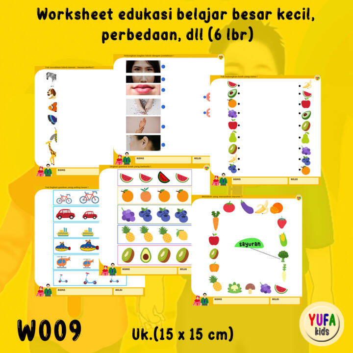 W009 Worksheet paud/TK - Worksheet belajar besar kecil, perbedaan, dll - Worksheet wipe and ...