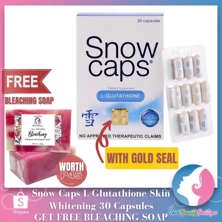 Snow Caps L-Glutathione Skin Whitening 30 Capsules GET FREE BLEACHING ...