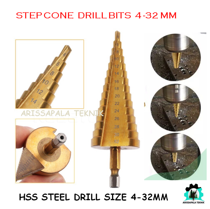 Mata Bor Besi Pagoda Tangga Payung Piramid HSS Titanium Multi Step Cone ...
