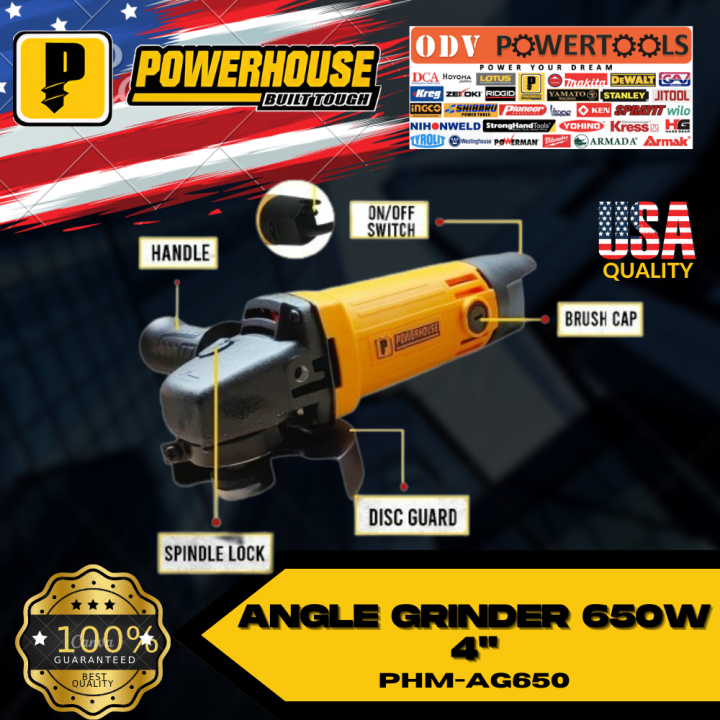 POWERHOUSE Angle Grinder 650W 4" Inch Cutting Grinder Torque Force Motor with Carbon Brush PHM ...