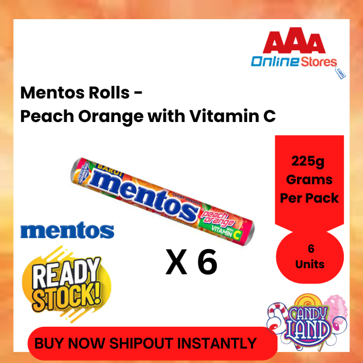 [AA Grocer] Mentos Roll Chewy Dragees Candy Peach Orange | Lazada