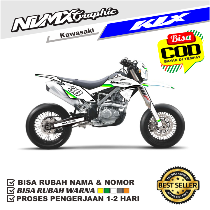 STIKER DECAL KLX 150 BF SUPERMOTO PUTIH HIJAU DECAL STIKER VARIASI KLX ...