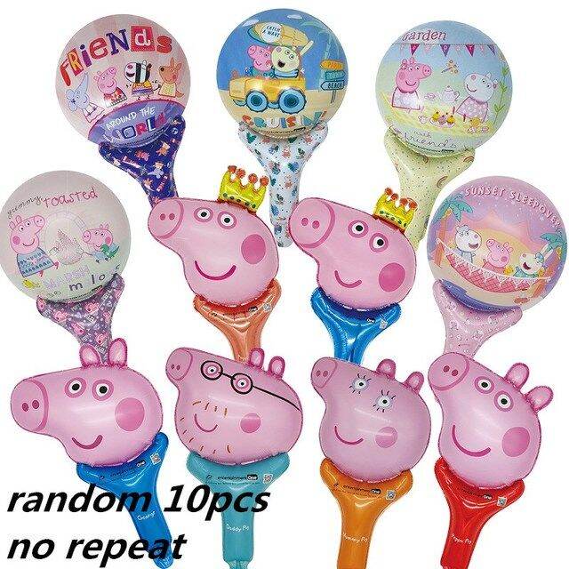 Children's cartoon Peppa holding stick pig little sister George shape ...