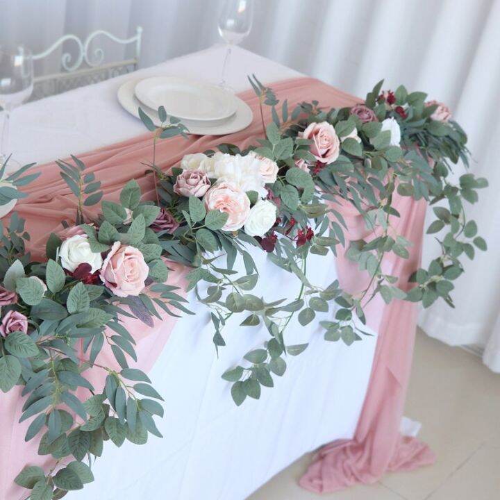 Artificial Rose Strip Table Runner Flower Row Arrangement Wedding ...