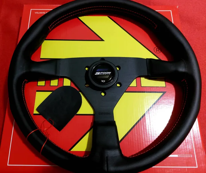 MOMO Spoon steering wheel RED Stitch V2 14inch/350mm Flat Microfiber ...