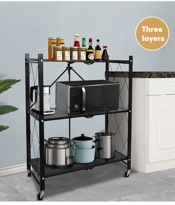 4 I 3-layer folding shelf, foldable steel shelf storage rack with ...
