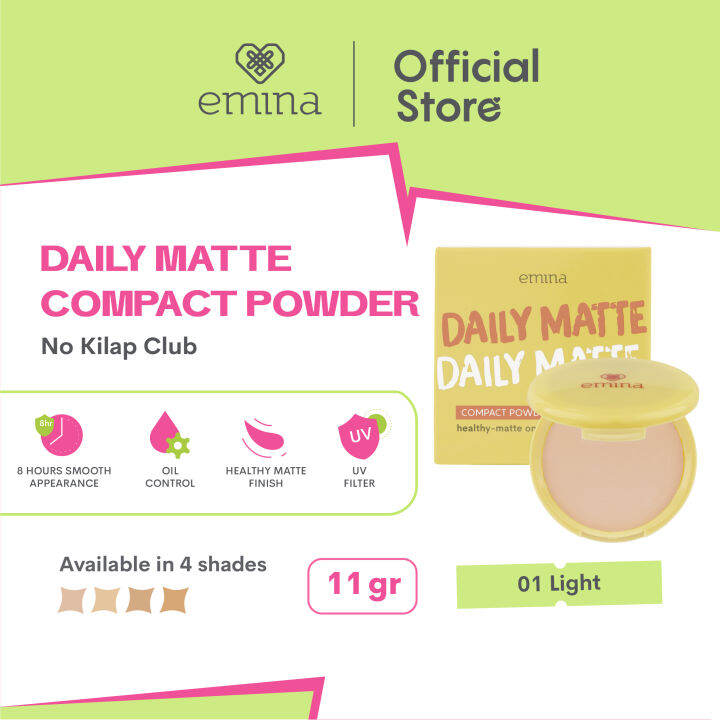 Emina Daily Matte Compact Powder 11 g - Bedak Padat Matte Finish & Oil Control Tahan Sampai 8 ...
