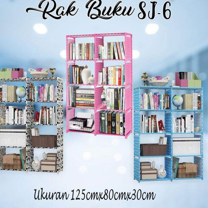 Rak Buku Jumbo Portable 2 Sisi Double 8 Susun Rak Buku Serbaguna Rak ...