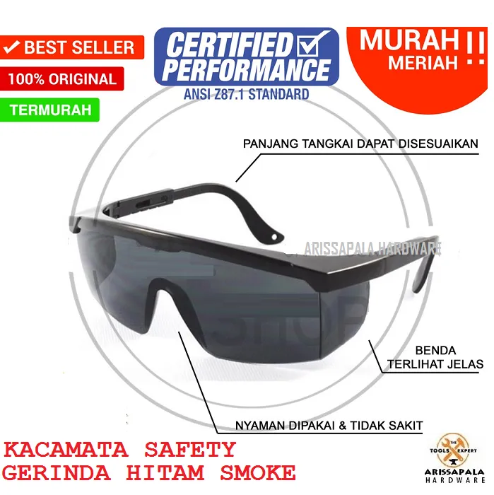 KACAMATA SAFETY KACA MATA LAS GERINDA SAFETY GLASSES HITAM SMOKE KACA MATA PELINDUNG MATA ...