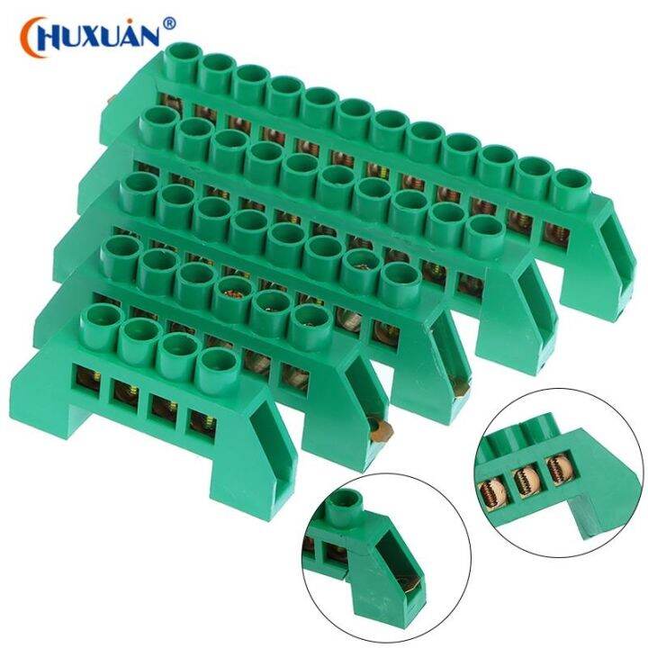 4/6/8/10/12 Positions Green Terminal Block Connector Strip Brass Ground ...