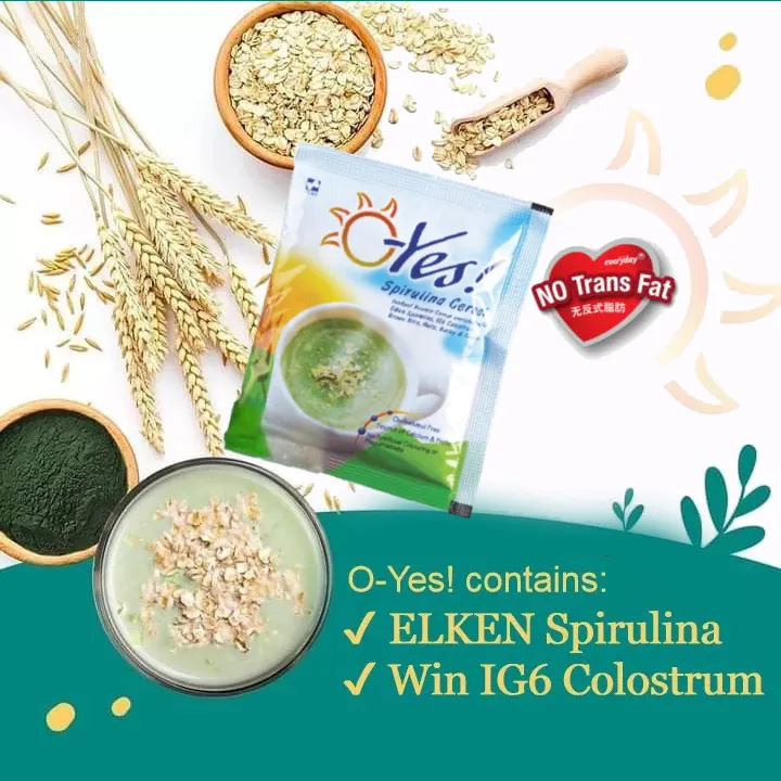 1 sachet O Yes Spirulina Cereal with Win IG6 Colostrum and ELKEN Spirulina | Brown Rice | Oats ...