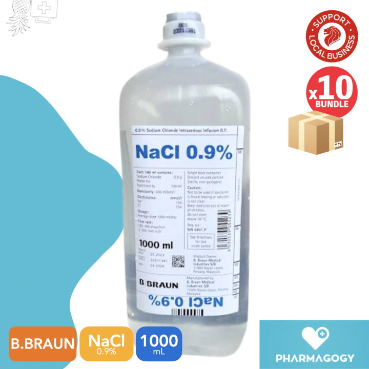 [Bundle of 10] B BRAUN Sodium Chloride 0.9% IV Infusion 1000ml/Bottle, NaCl Intravenous Infusion ...