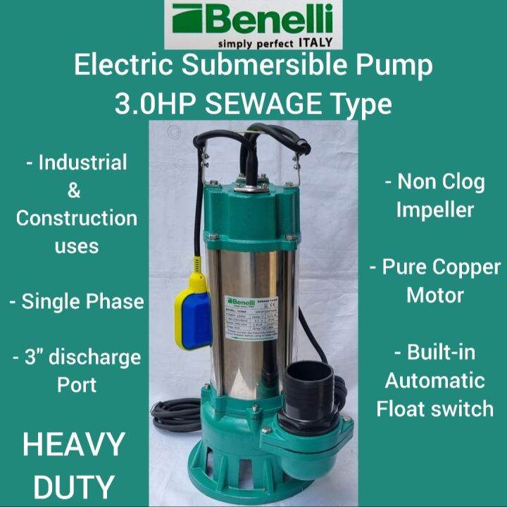 BENELLI Electric Submersible Pump 3.0HP Sewage type 3" output w ...