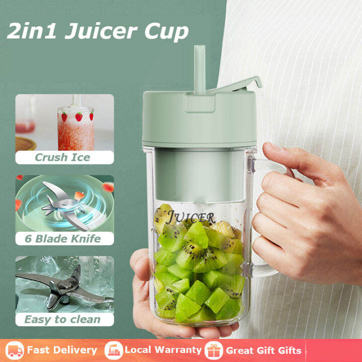 6 Blade Portable Fruit Juicer with Straw Rechargeable Blender Juicer ...