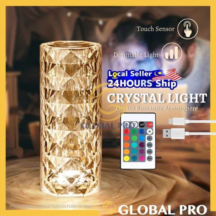 RGB 16 COLORS Rose Diamond Table Lamp With Remote Crystal Light Rose ...