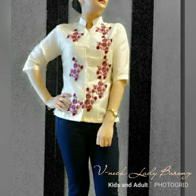 V-NECK MODERN FILIPINIANA LADY PURE EMBROIDERED BARONG | Lazada PH