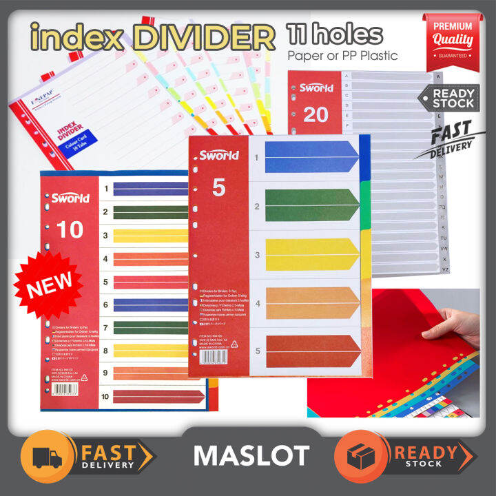 Index Divider 11 Holes PP PLASTIC or Paper Colours / Month / Alphabets ...
