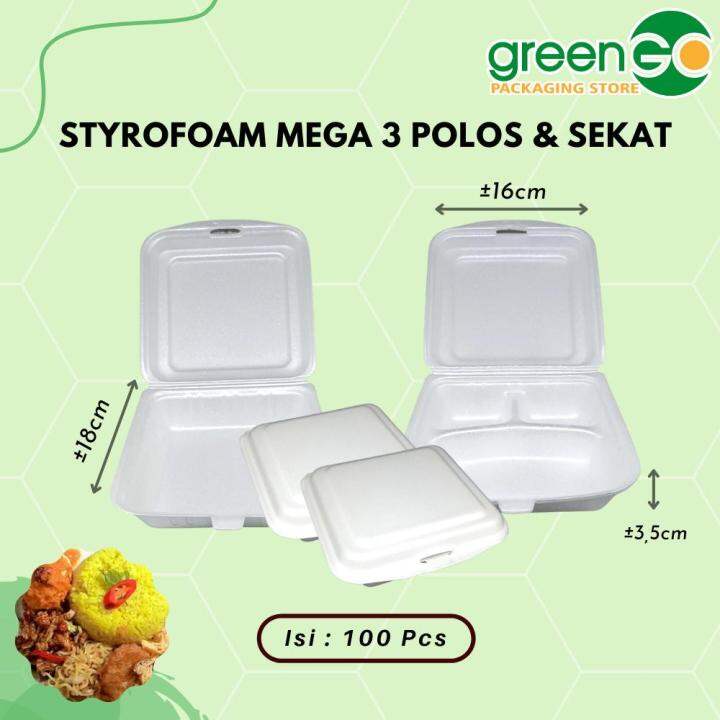 STYROFOAM MEGA 3 SEKAT POLOS DAN NON SEKAT BESAR ISI 100PCS | Lazada ...