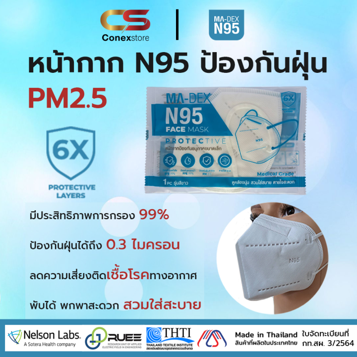 MA-DEX N95 หน้ากาก N95 หน้ากากป้องกันฝุ่น PM 2.5 มาตรฐาน N95 "ของแท้" 6 ...