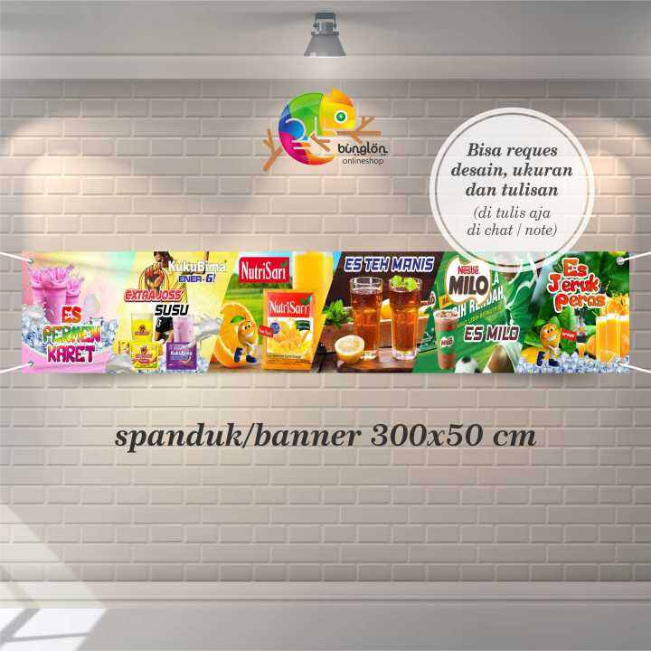 Spanduk Banner 300x50 Cm Spanduk Es Jeruk Peras, Milo, Es Permen Karet ...