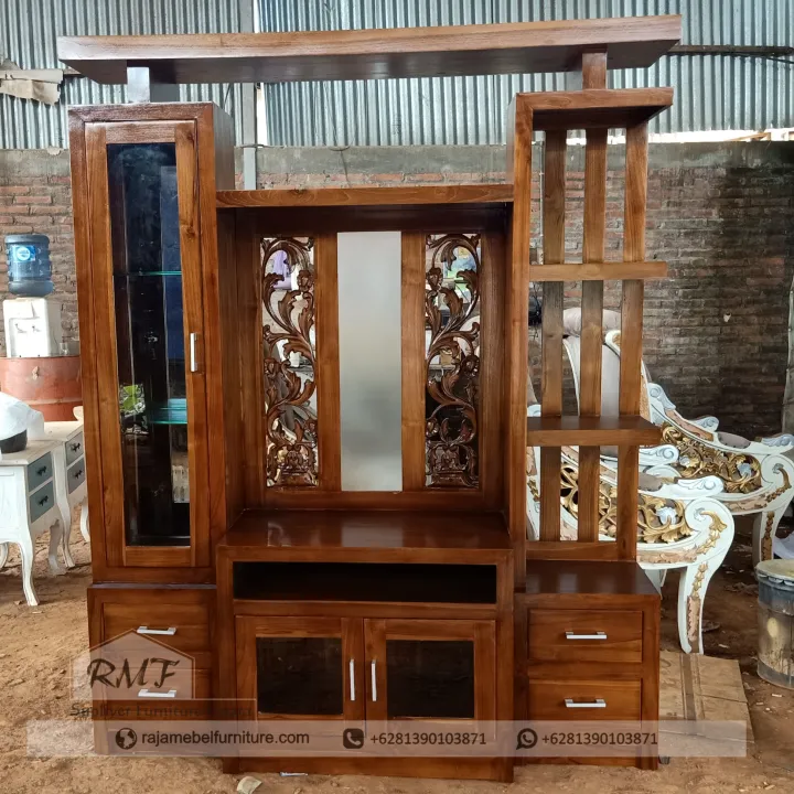 Buffet tv Kayu jati almari penyekat kayu jati lemari hias kayu jati ...