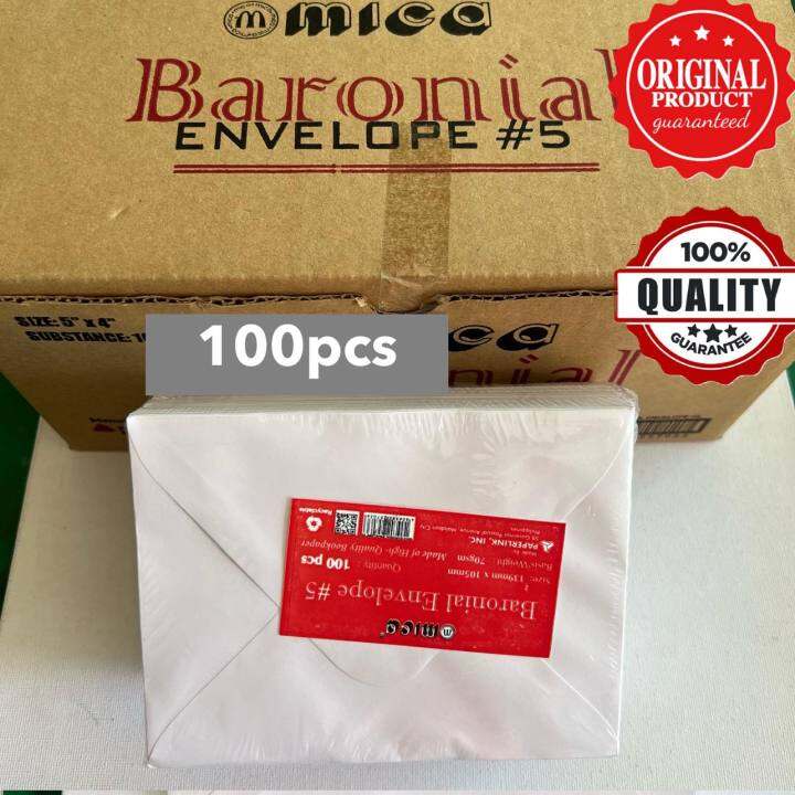 Mica Baronial Envelope #5 100gsm 100pcs. Size: 5 1/2 " x 4" (SOLD PER ...