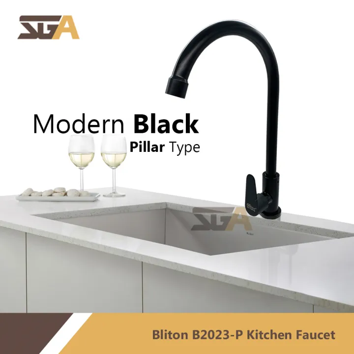 BLITON Stainless Steel SUS304 Modern Black Color Kitchen Faucet Sink Tap Pillar Mounted B2023-P ...