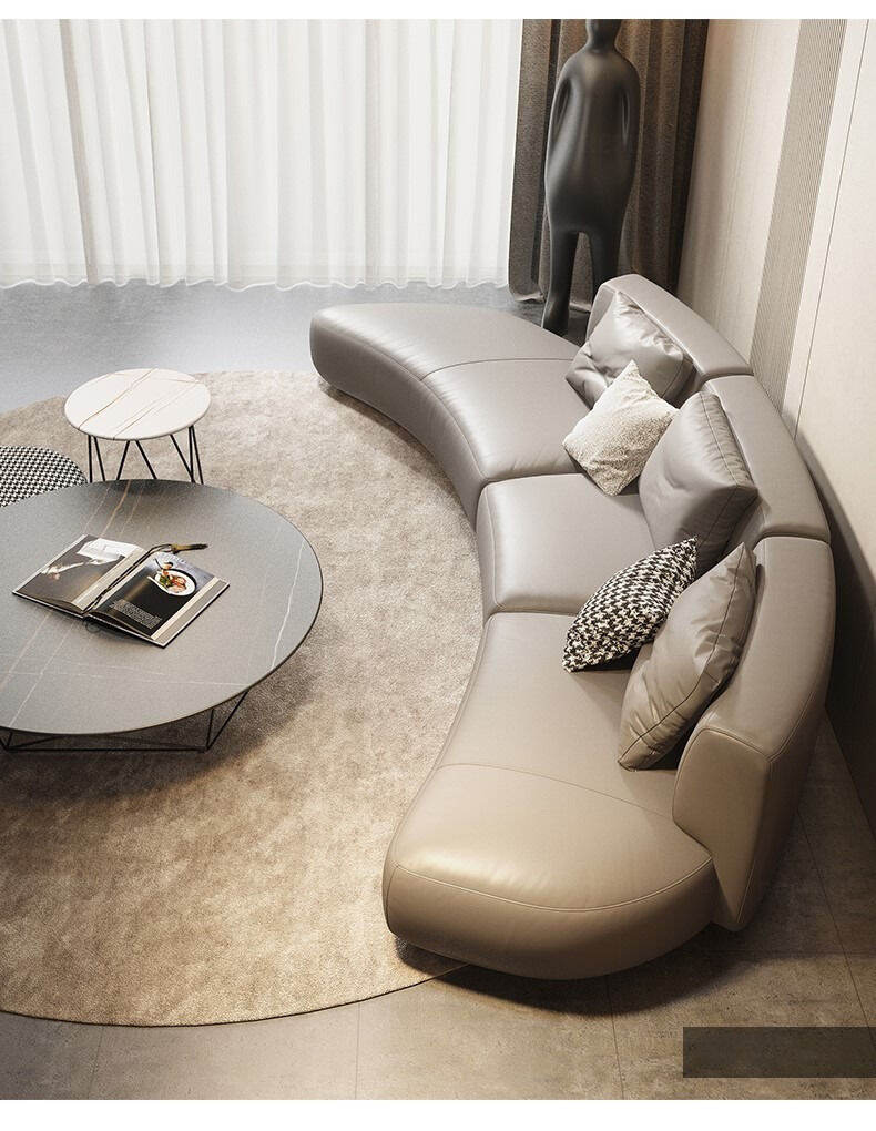 TATA HOME Nordic Leather Sofa โซฟาตัวยู Curved โซฟาสีครีม Minimalist ...