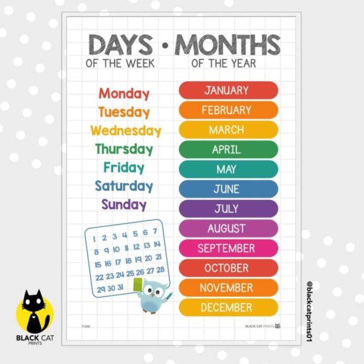 Days and Months Posters / Days in Week and Months in a Year Posters for ...
