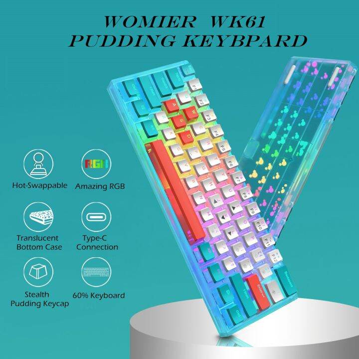 Womier WK61 RGB Backlit Gamer Keyboard, Red Switch, PBT, Pudding Keycap ...